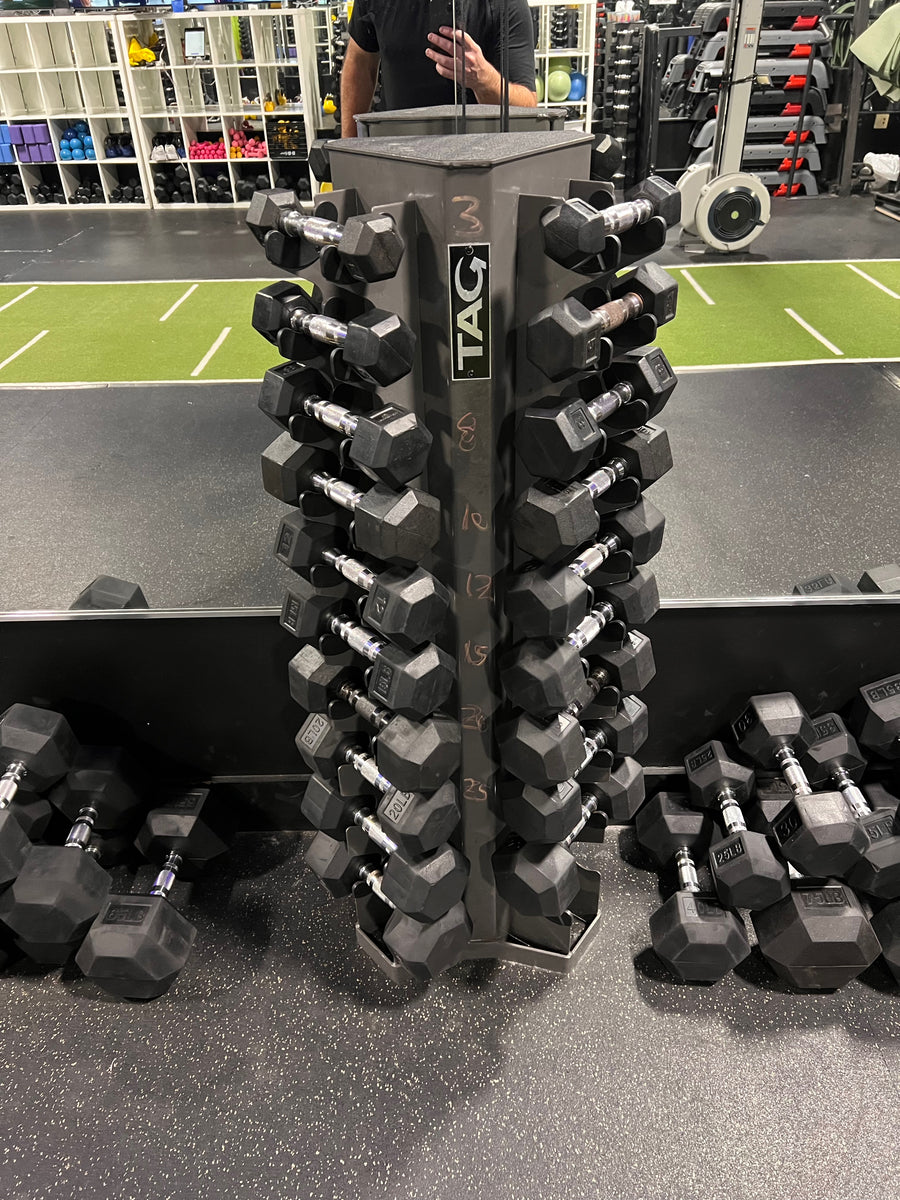 Tag Fitness Dumbbell Rack, with Dumbbells- 3lb, 5lb, 8lb, 10lb, 12lb ...