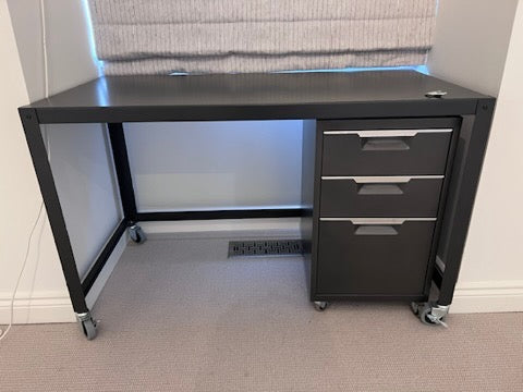 CB2 GO-CART BLACK METAL DESK ON WHEELS, with 3 Drawer Filing Cabinet ...