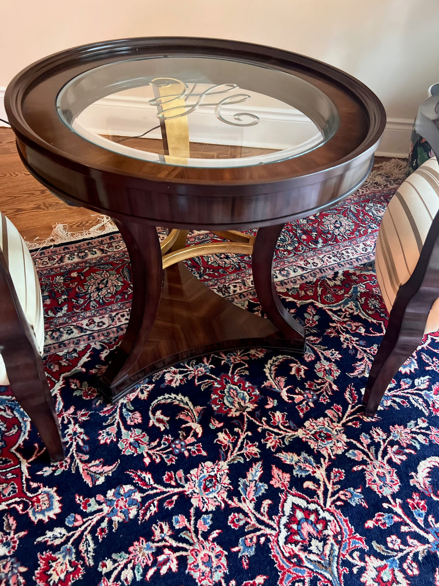 Schnadig Round Side Table with Etched Glass Insert – Sell My Stuff ...