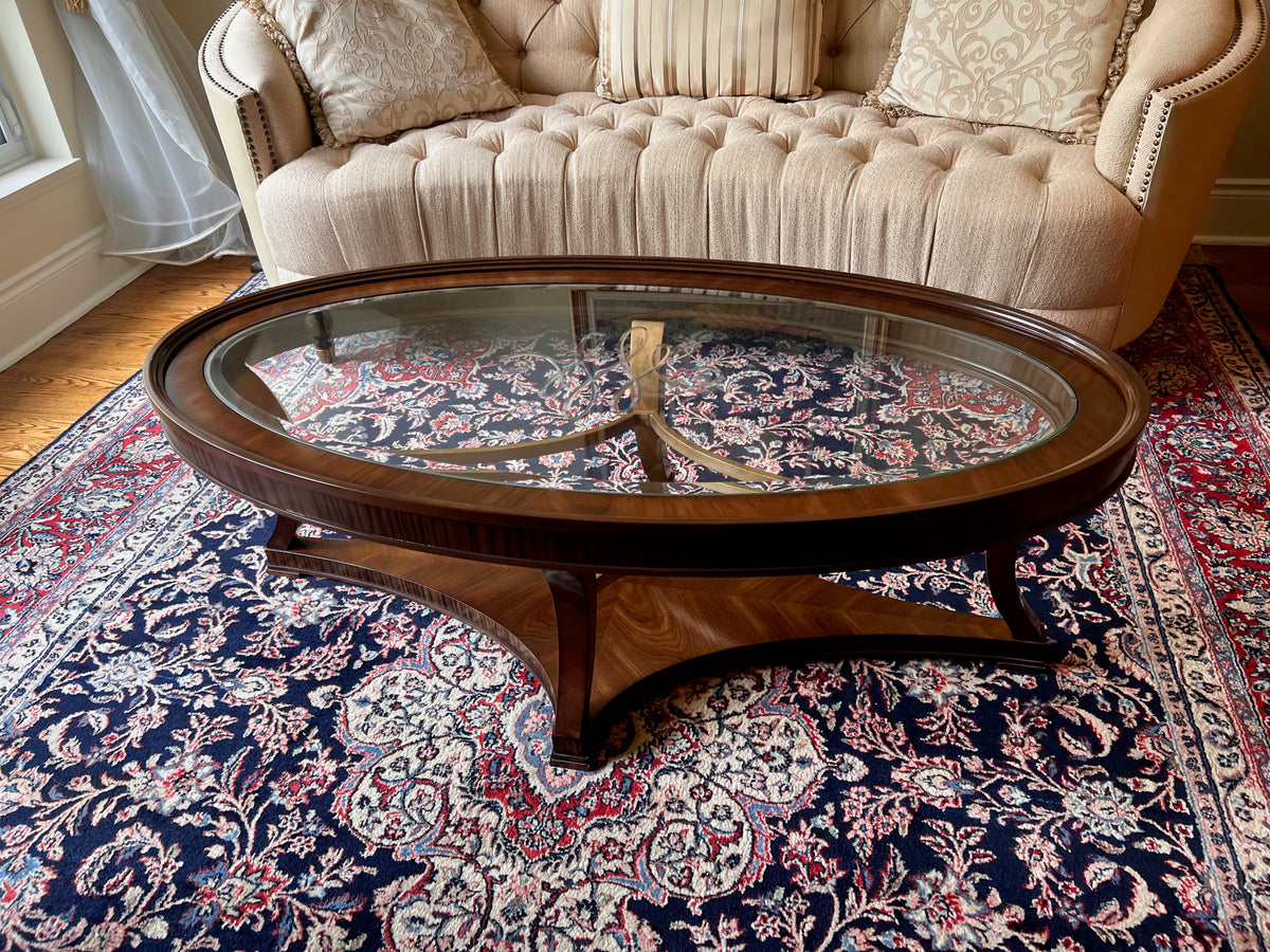 Schnadig Oval Coffee Table with Etched Glass Insert – Sell My Stuff ...