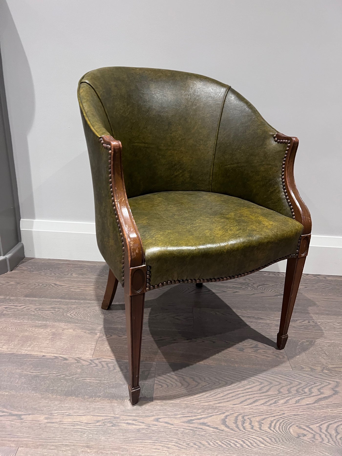 Antique Green Leather Tub Chair