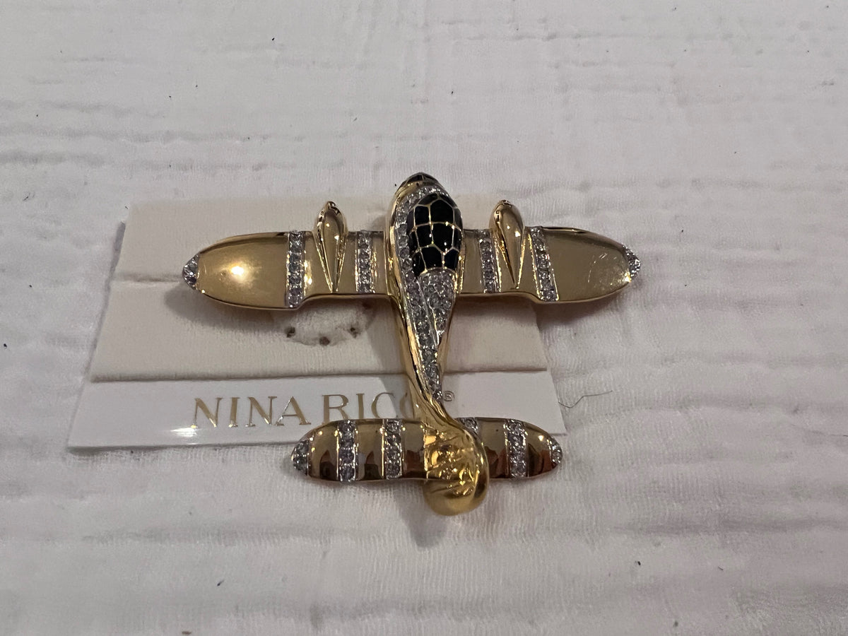 Nina Ricci GOLD TONED RHINESTONE Airplane Brooch – Sell My Stuff Canada ...