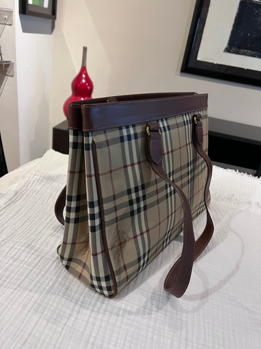 Burberry Saffiano-Trimmed Nova Check Tote Bag – Sell My Stuff Canada ...