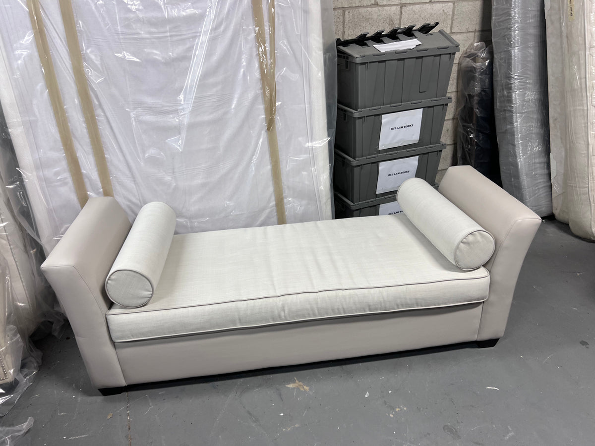 Custom Made Cream/Beige Leather Bench with Upholstered Cushions – Sell ...