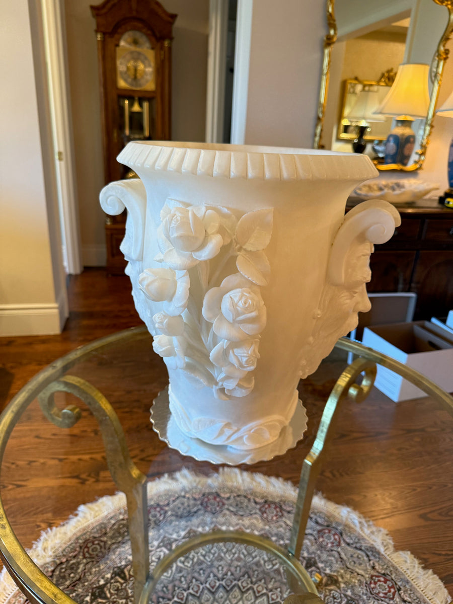 Exquisite Carved Alabaster Vase Featuring Classical Bacchus Mask – Sell ...