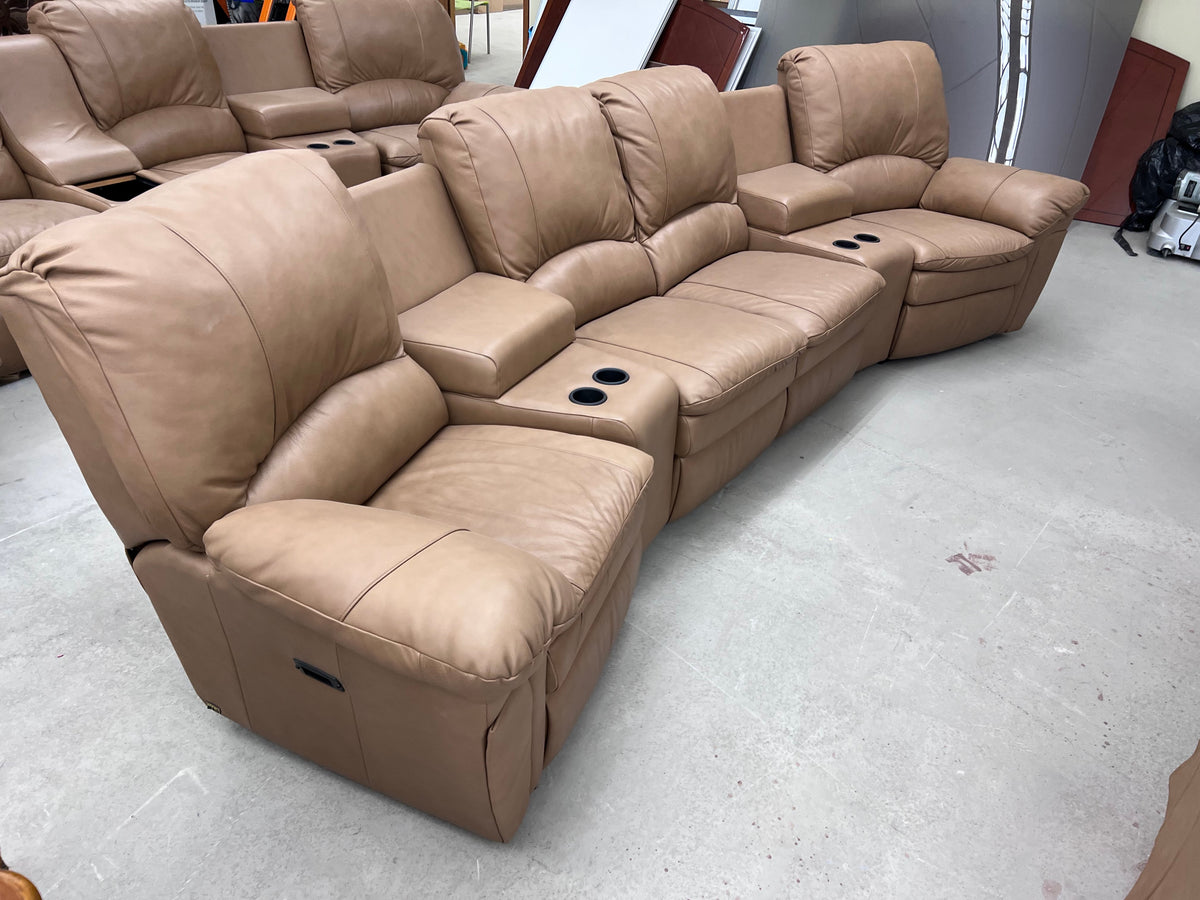 *50% OFF* Elran Brown Leather Power Reclining Theatre Sectional Sofa ...