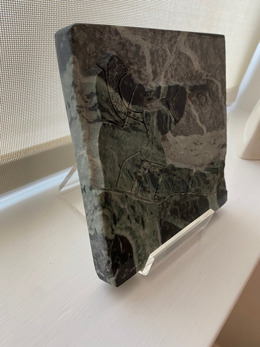 Marble Plaque/Sculpture on Stand "Polar Bear Hunter" by David Bernett ...