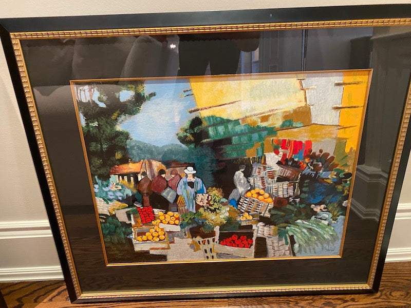 Claude Fauchere, "The Fruit Market" Hand Signed Limited Edition Serigr ...