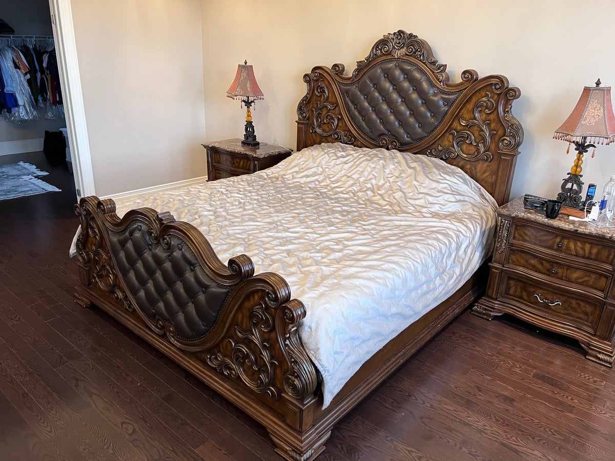 Cosmos Furniture Santa Monica Faux Leather Panel King Bed in Cherry Fi ...